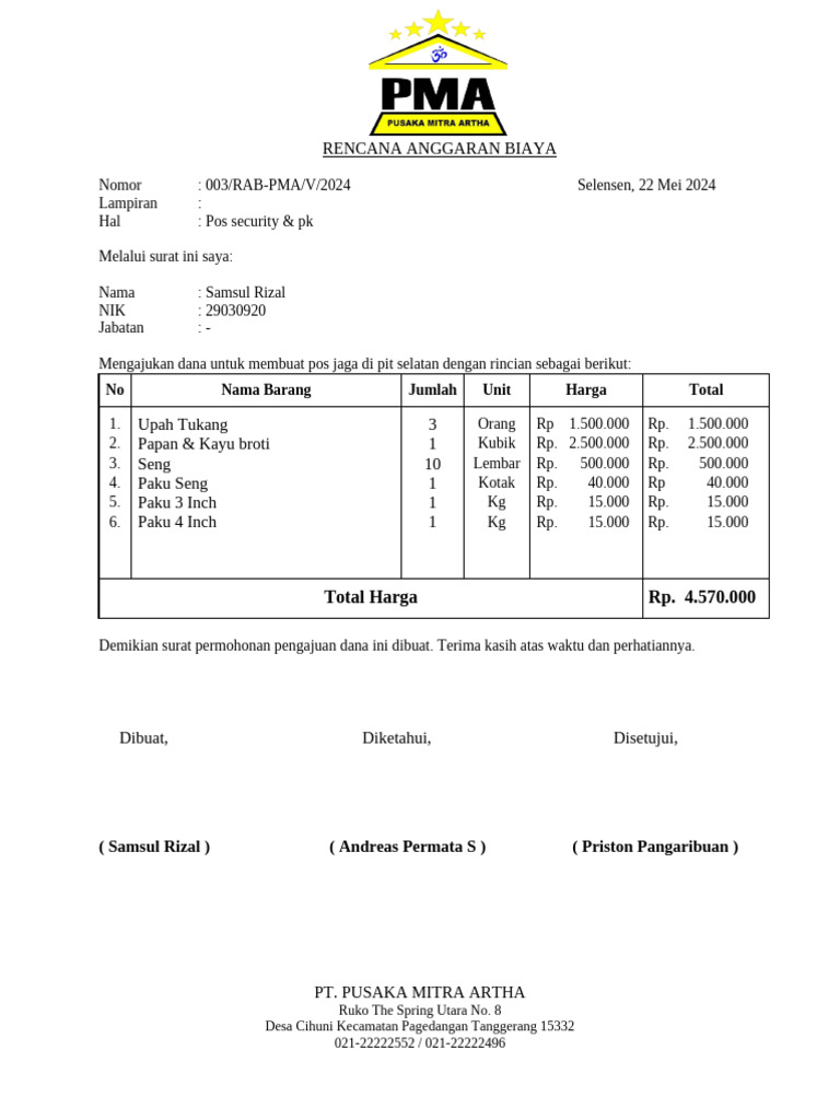 RAB Pos Security PT Pusaka Mitra Artha | PDF