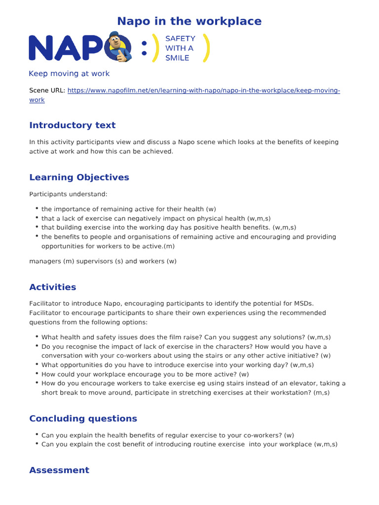 Napo in The Workplace Activity Keep Moving at Work en | PDF