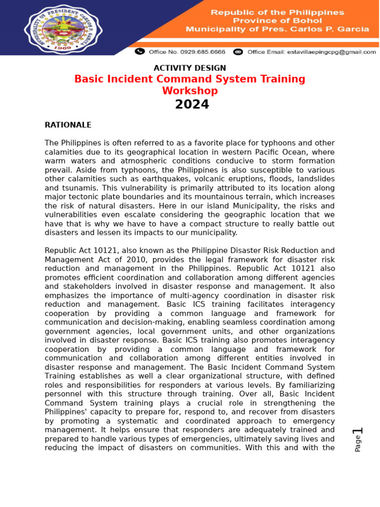 FINAL BICS Activity Design | PDF | Incident Command System | Natural ...