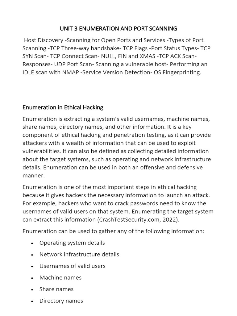 Unit-3 Enumeration and Port Scanning | PDF | Transmission Control Protocol | Port (Computer ...