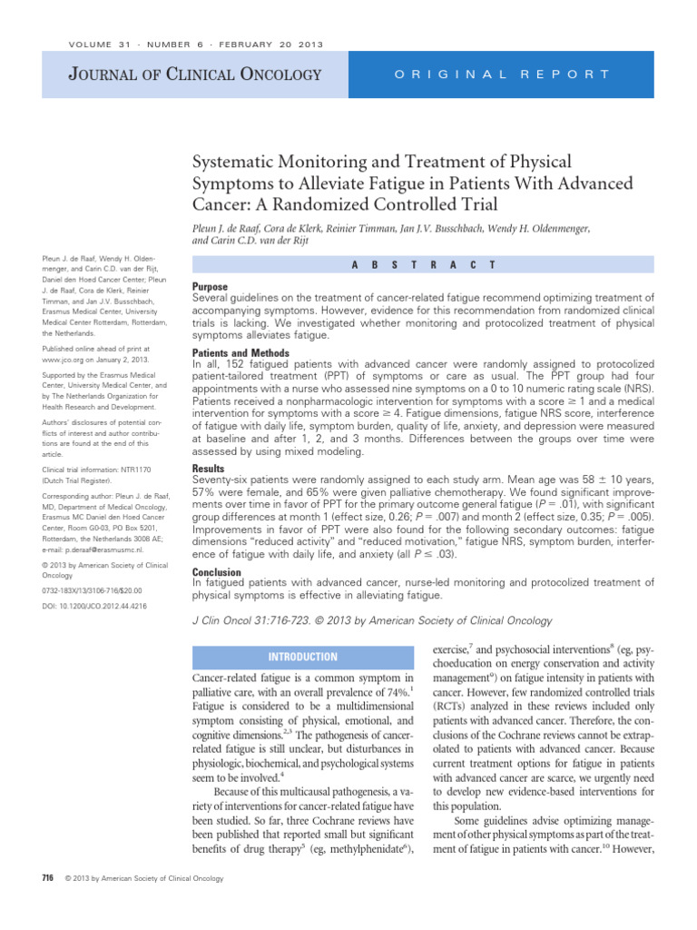 Systematic Monitoring and Treatment of Physical | PDF | Oncology ...