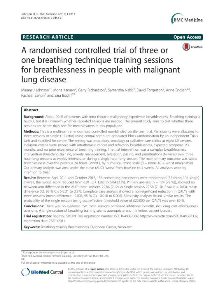 A Randomised Controlled Trial of Three or One Breathing Technique ...