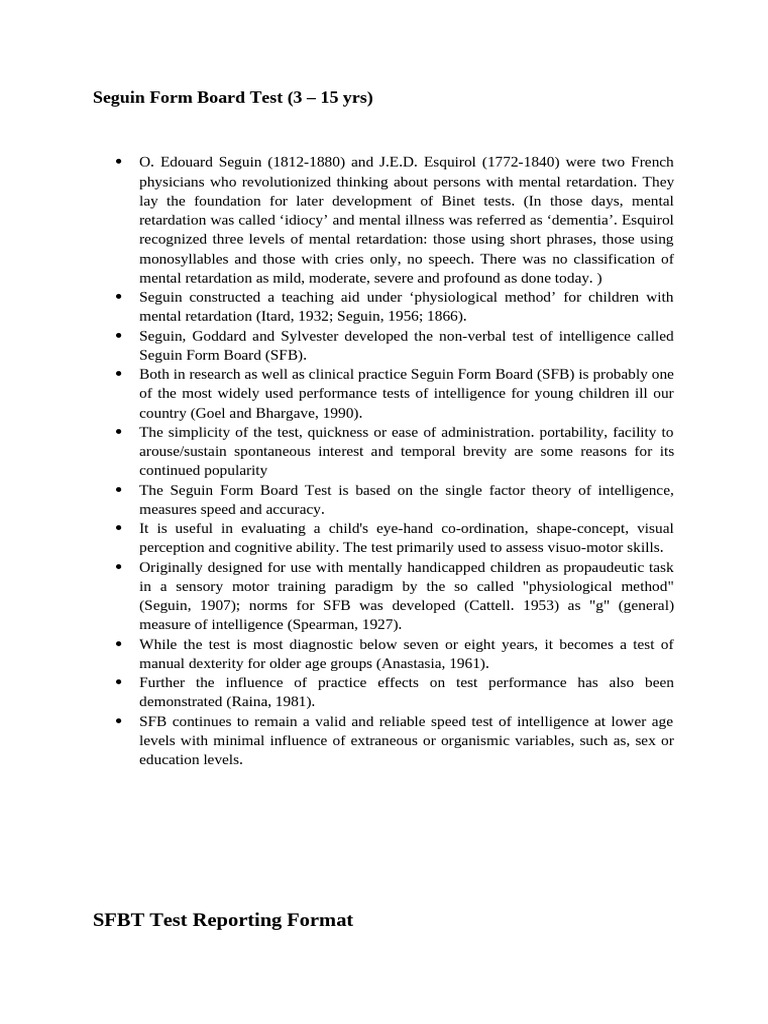 Seguin Form Board Test Overview | PDF | Intellectual Disability ...