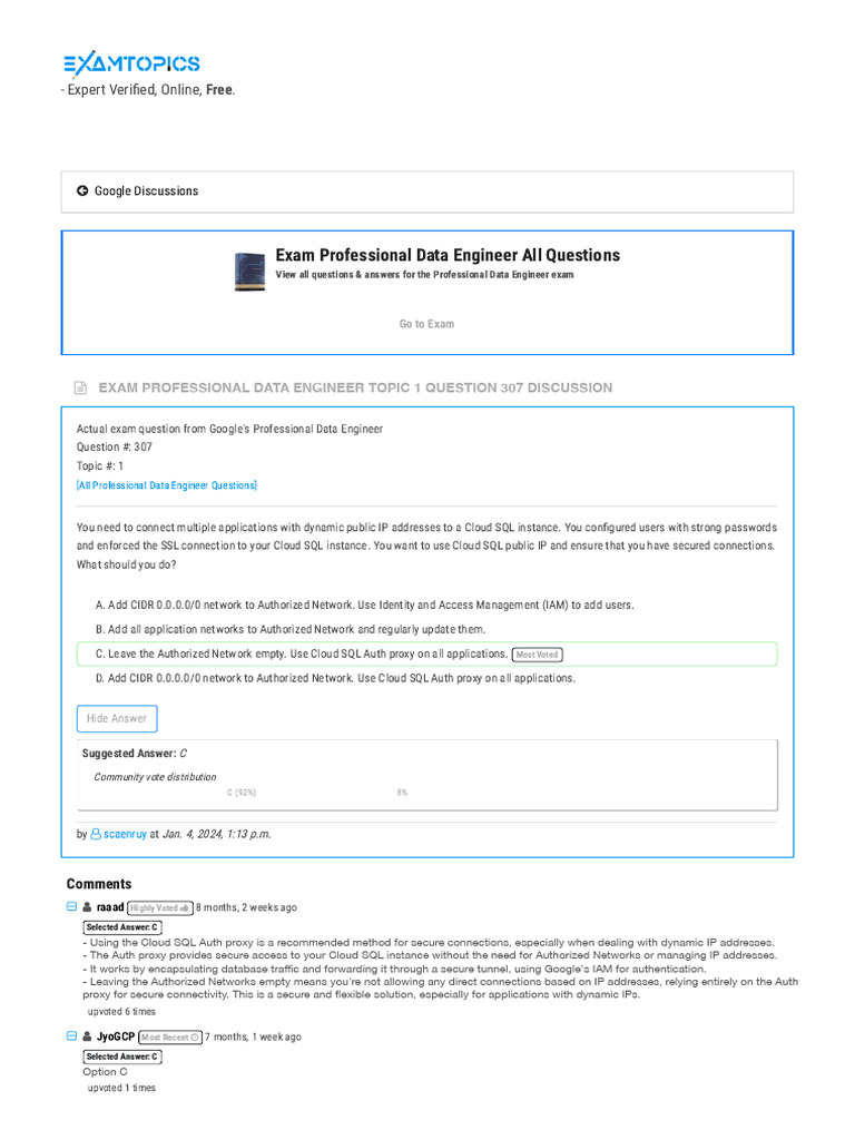 Exam Professional Data Engineer All Questions: - Expert Veri Ed, Online, Free | PDF | Proxy ...