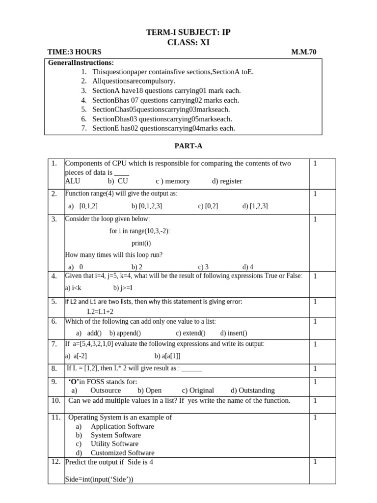 QP IP Grade 11 ReTerm 1 | PDF | Programming | Computer Program