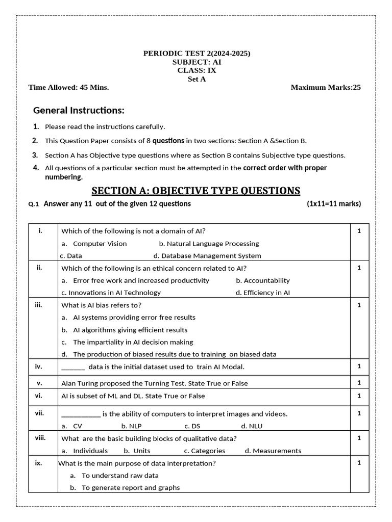 QP of AI grade IX Set A | PDF | Artificial Intelligence | Intelligence (AI) & Semantics