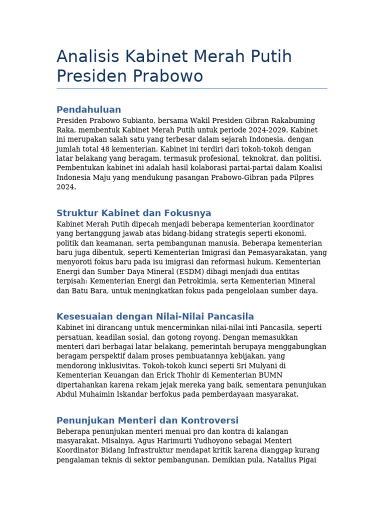 Analisis Kabinet Merah Putih | PDF