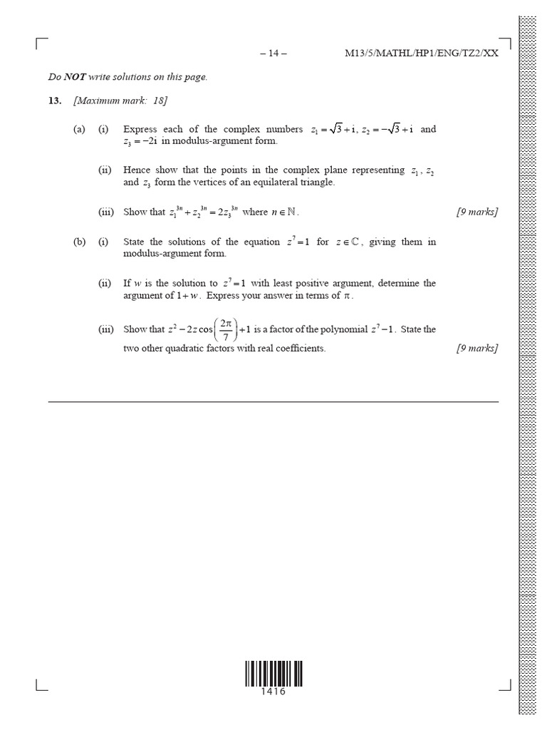 2 Complex Number Questions For AAHL Class | PDF | Numerical Analysis ...