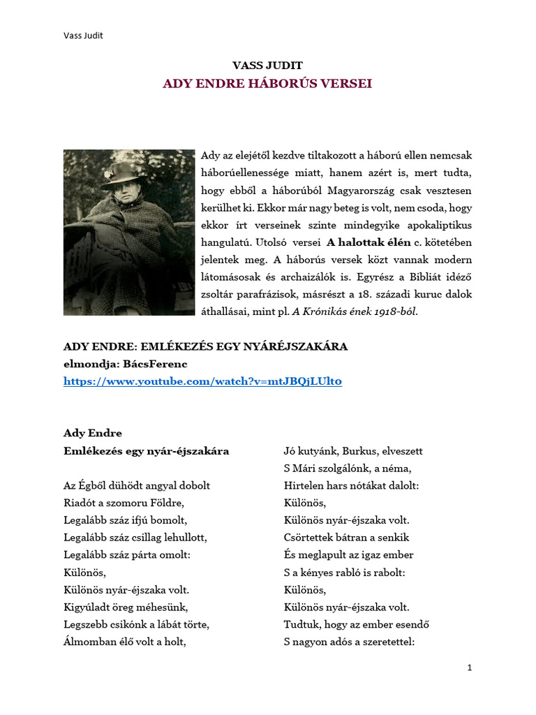 Ady Endre Háborús Versei | PDF