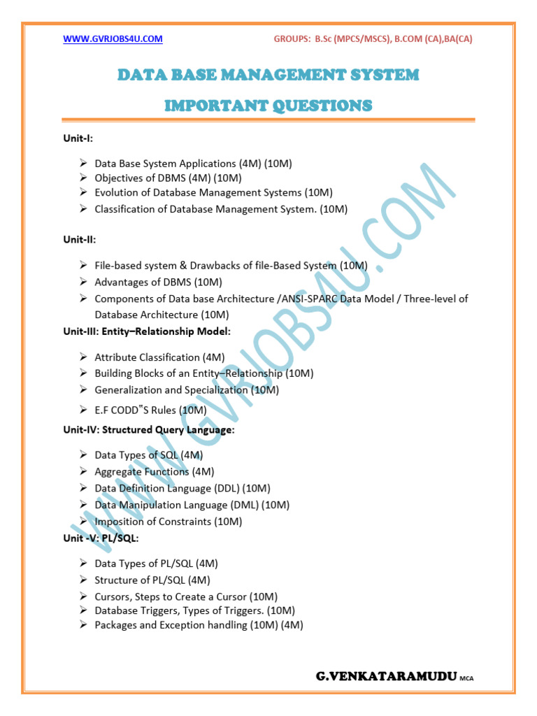 Important Question - DBMS | PDF