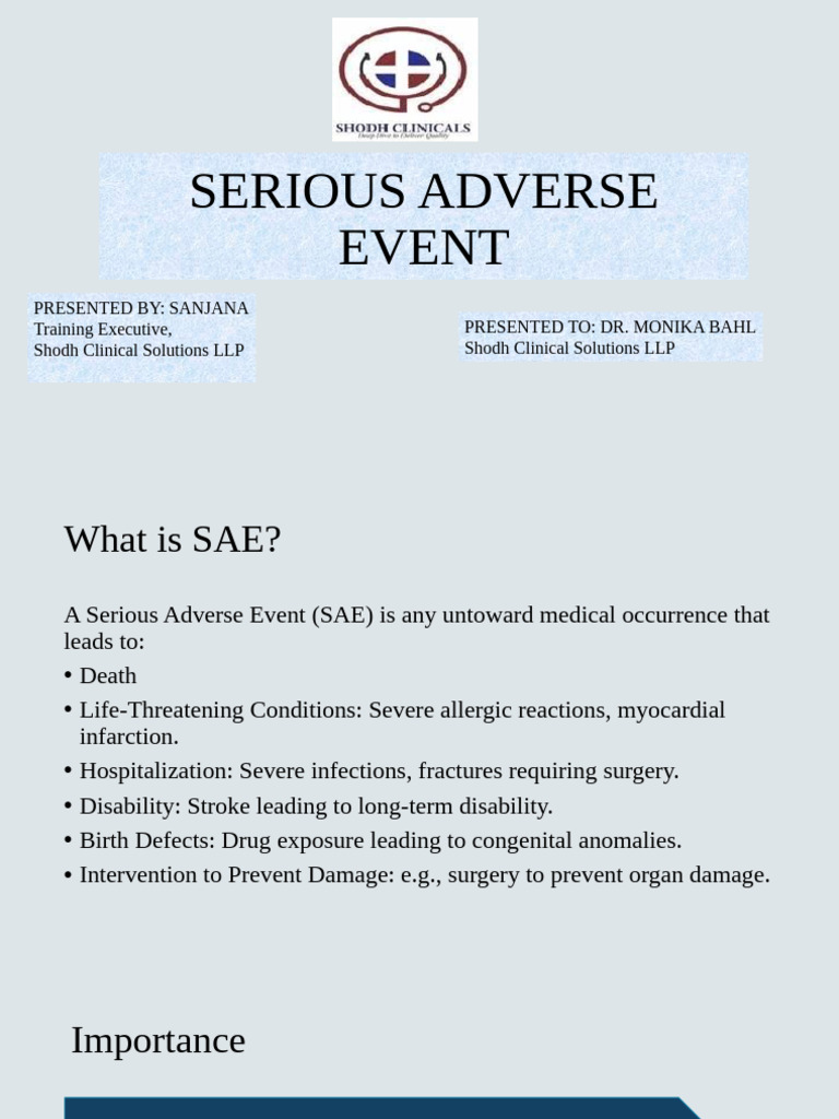 SAE PPT | PDF | Adverse Effect | Clinical Trial