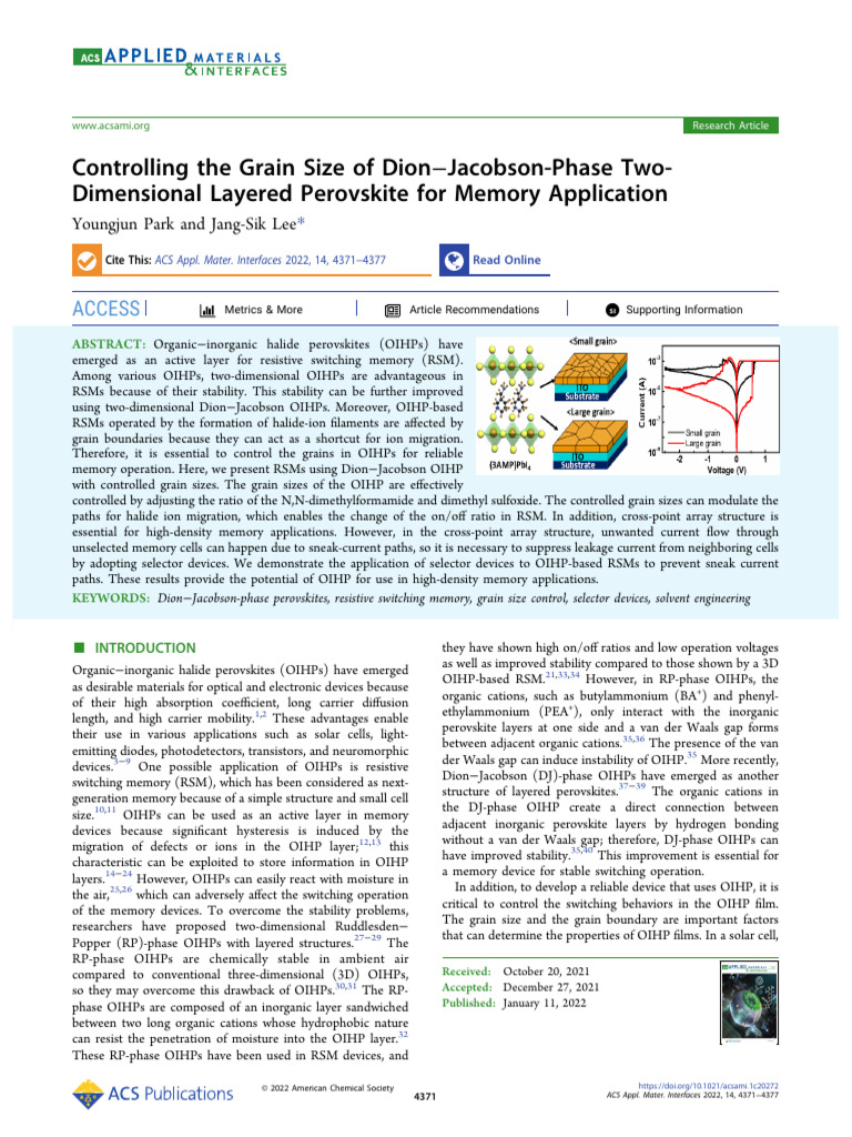 Park Lee 2022 Controlling The Grain Size of Dion Jacobson Phase Two Dimensional Layered ...