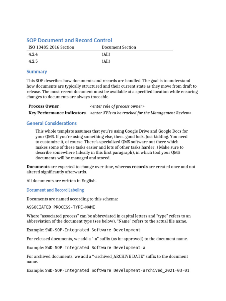 Sop Document Record Control | PDF | Quality Management System | Computing