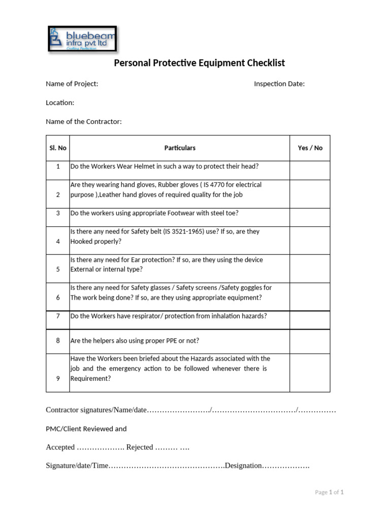 OHSE PPE CHK List | PDF