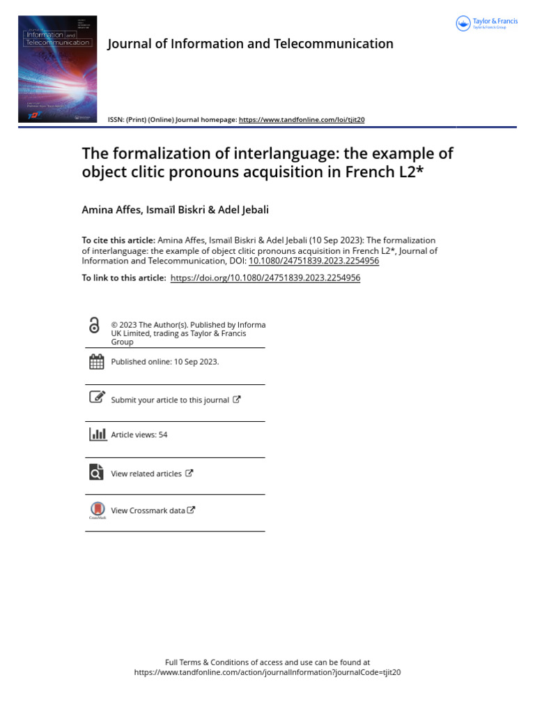 The Formalization of Interlanguage The Example of Object Clitic ...