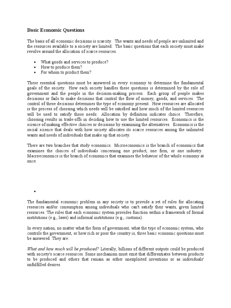 Basic Economic Questions | PDF | Economic System | Capitalism