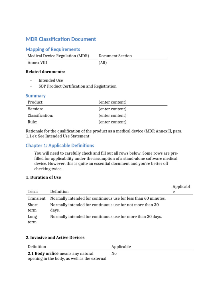 MDR Medical Device Classification Guide | PDF | Medical Diagnosis ...