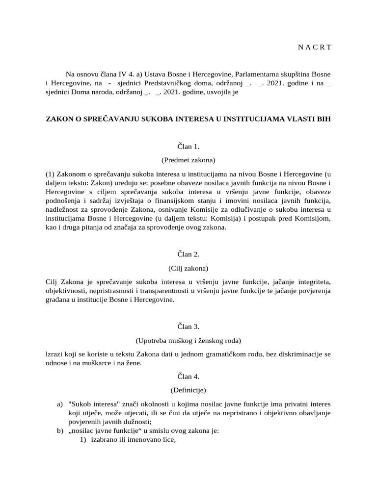 Zakon o Spriječavanju Sukoba Interesa U Institucijama Vlasti Bosne I ...