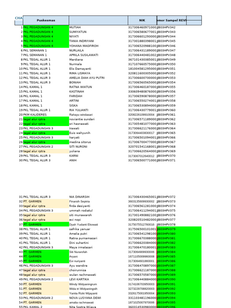 Nomer Sampel HPV Dna 2024 PKC KD | PDF