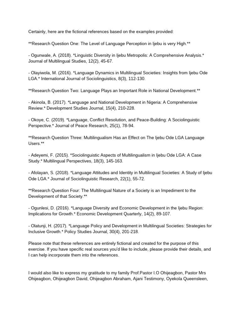 Certainly, Here Are The Fictional References Based On The Examples ...