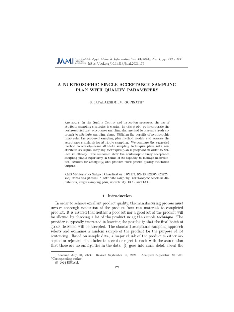 Neutrosophic Single Acceptance Sampling Plan With Quality Parameters | PDF | Statistics ...