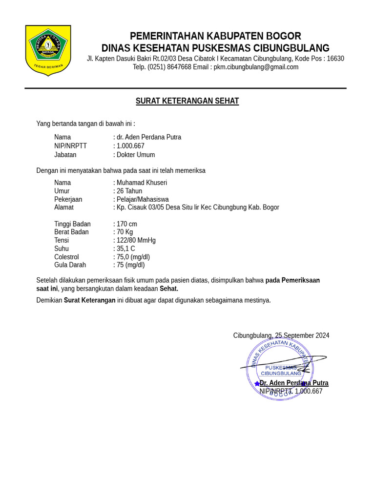Surat Keterangan Sehat | PDF