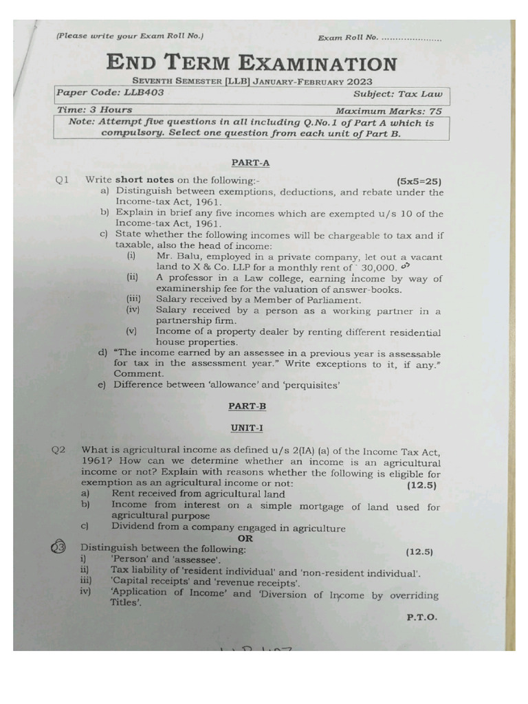 BA LLB 7 TH Semester Question Paper 2023 | PDF