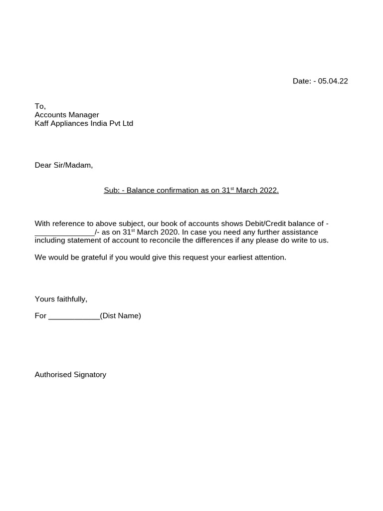 Balance Confirmation Letter | PDF