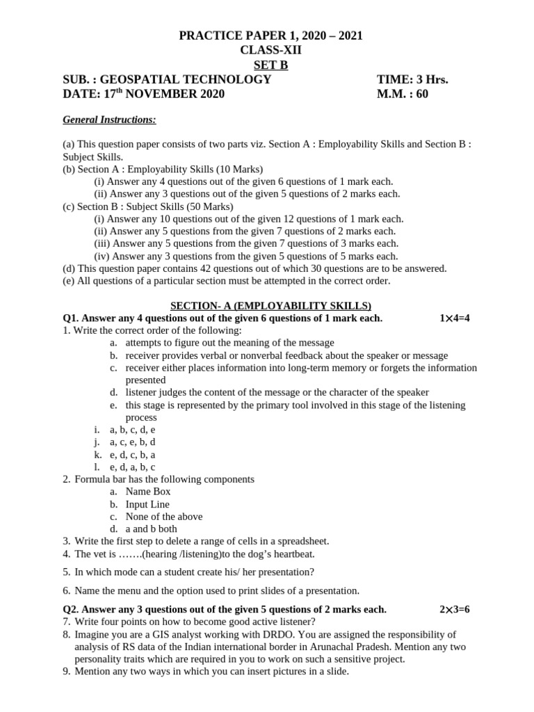 GS XII PP1 2020-21 Set B | PDF | Geographic Information System