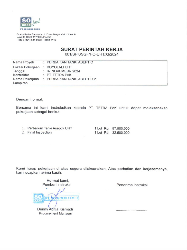 SPK Perbaikan Aseptic Tank 2 Uht | PDF