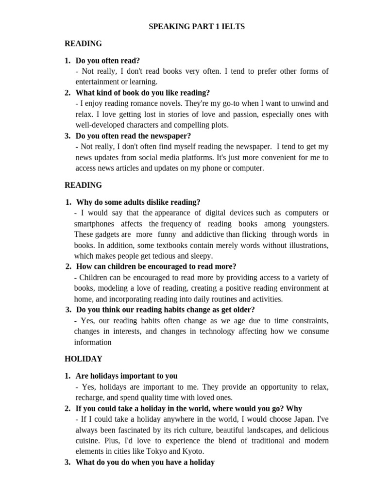 IELTS Speaking Part 1 Sample Answers | PDF | Gift | Foods