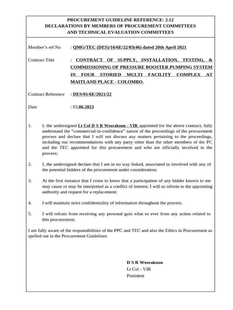 Procurement Committee Declarations Guide | PDF | Procurement | Evaluation