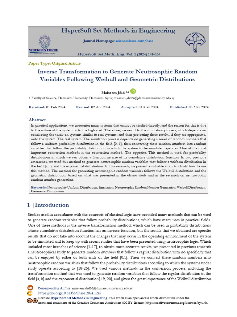 Inverse Transformation To Generate Neutrosophic Random Variables Following Weibull and Geometric ...