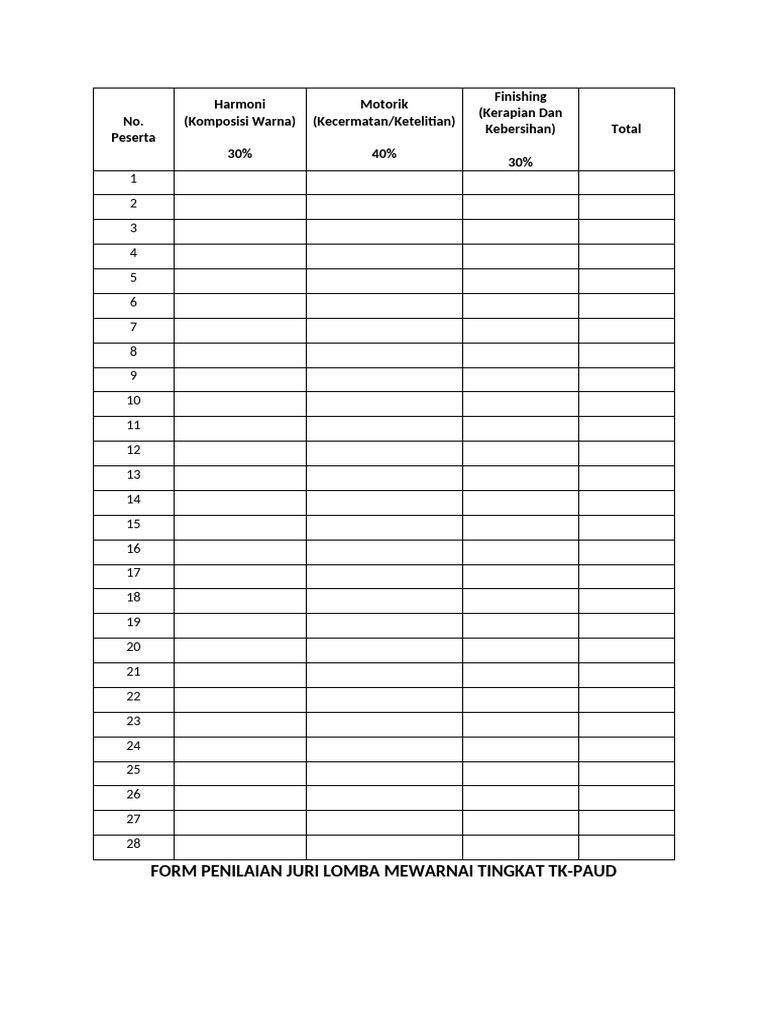 Form Penilaian Juri Lomba Mewarnai | PDF