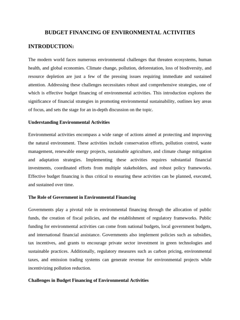 Budget Financing of Environmental Activities | PDF | Capital Budgeting ...