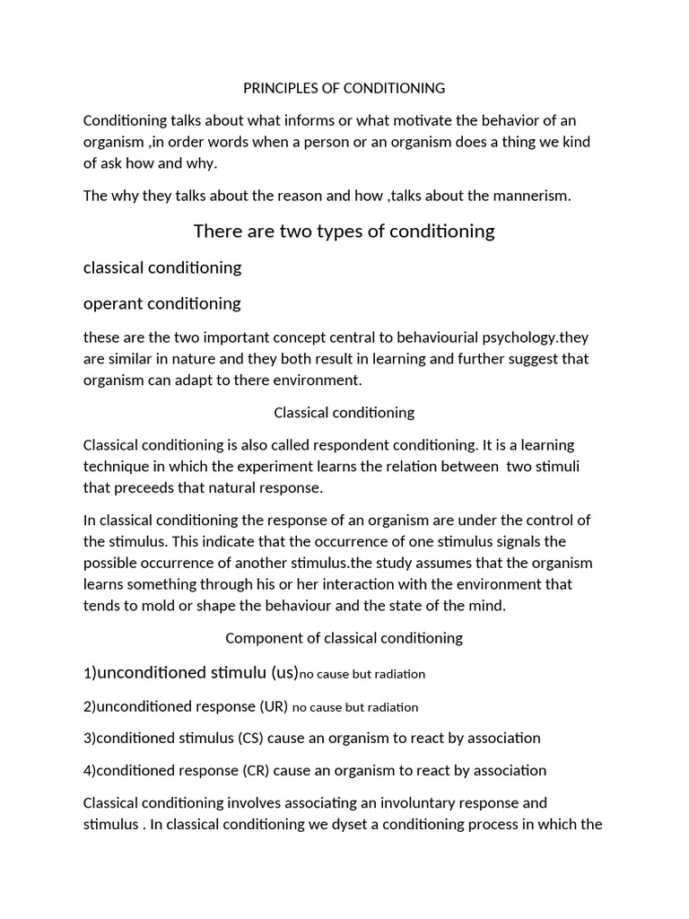 Principles of Conditioning | PDF | Classical Conditioning | Biological ...