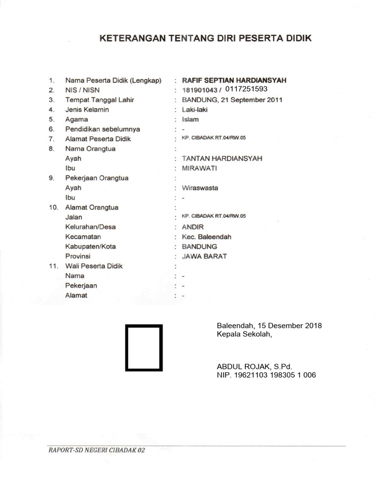 Revidi Rapor RAFIF LBR Identitas | PDF