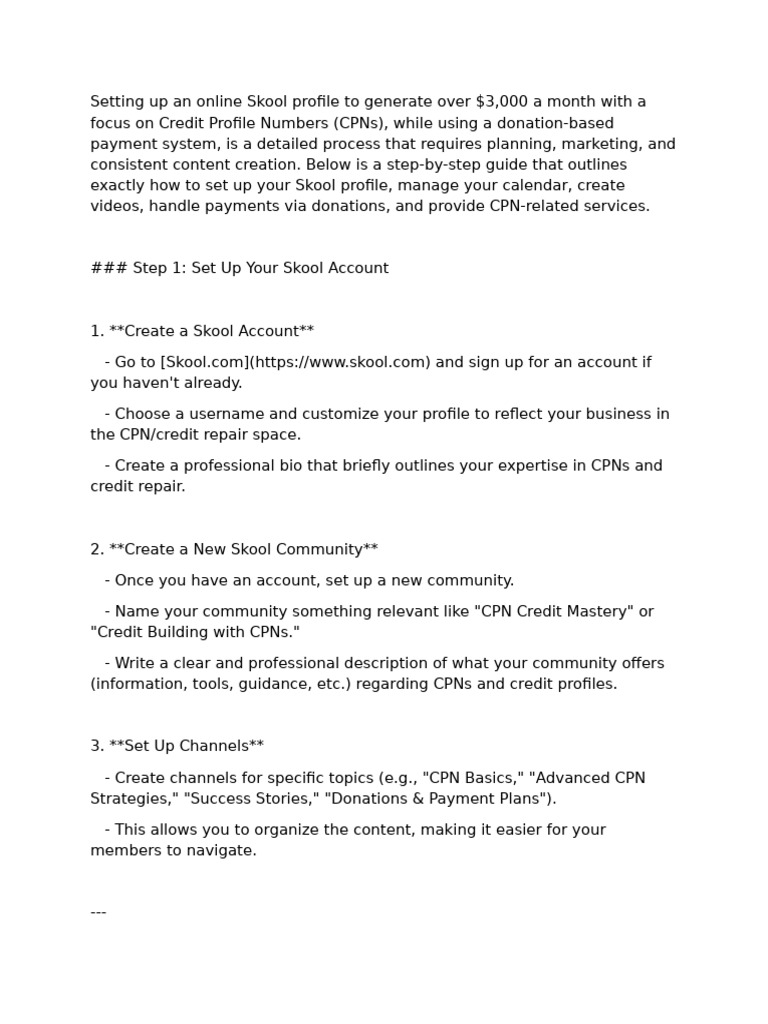 Skool CPN Profile Setup Guide | PDF | Credit Card | Credit History
