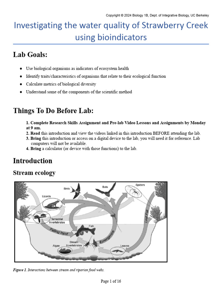 L5 - Pre-Lab Introduction - Bioindicators1 - Fa24 | PDF | Water ...