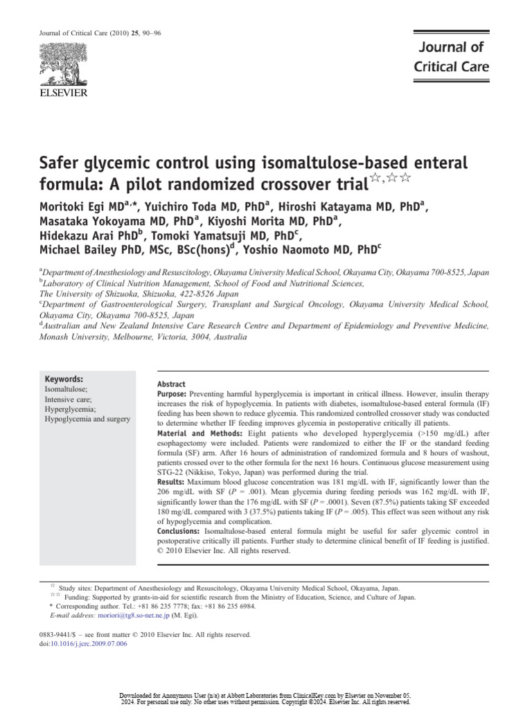 Egi Et Al. Safer Glycemic Control Using Isomaltulose-Based Enteral ...