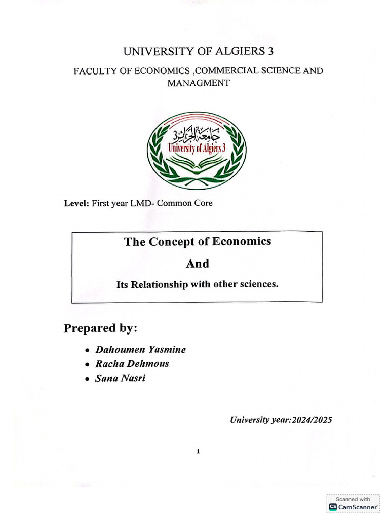 Uni Alger 3: Concept of Economics and Its Relationship With Other ...
