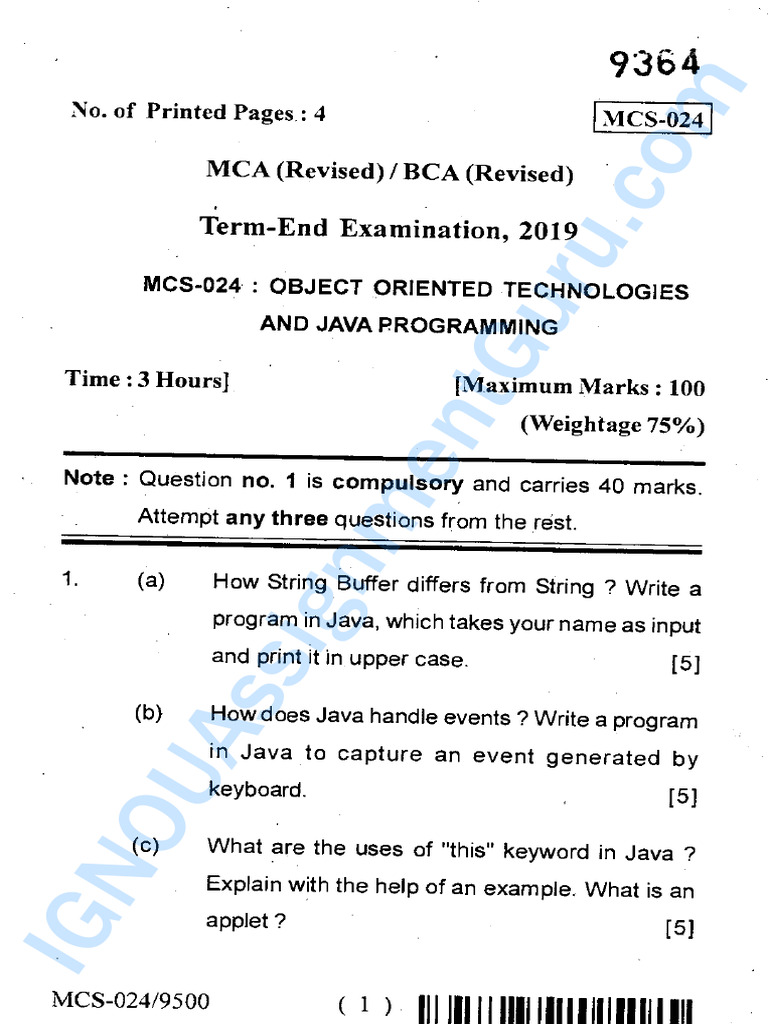 Dec - 2019 MCS-024 IGNOUAssignment | PDF | Inheritance (Object Oriented Programming) | Object ...