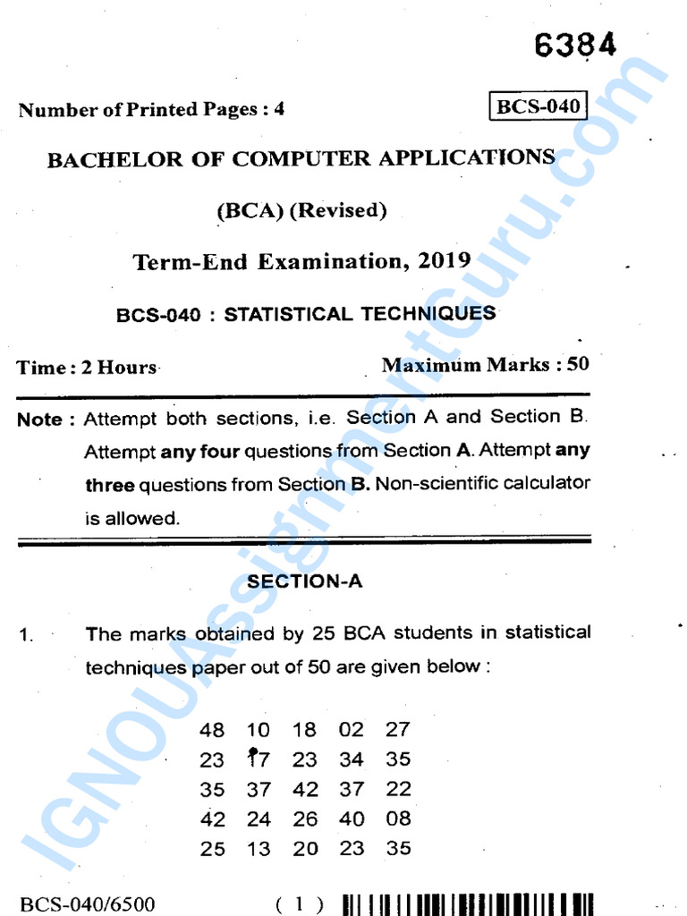 Dec - 2019 BCS-040 IGNOUAssignment | PDF | Probability Distribution | Probability