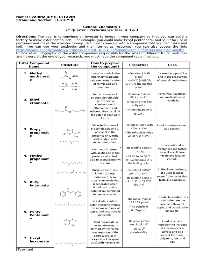 Performance Task 3 & 4 | PDF | Ester | Ethanol