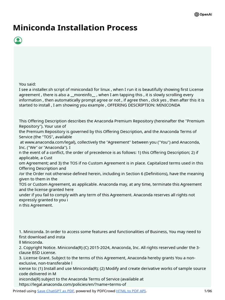 Miniconda Installation Process | PDF | Command Line Interface | Scripting Language