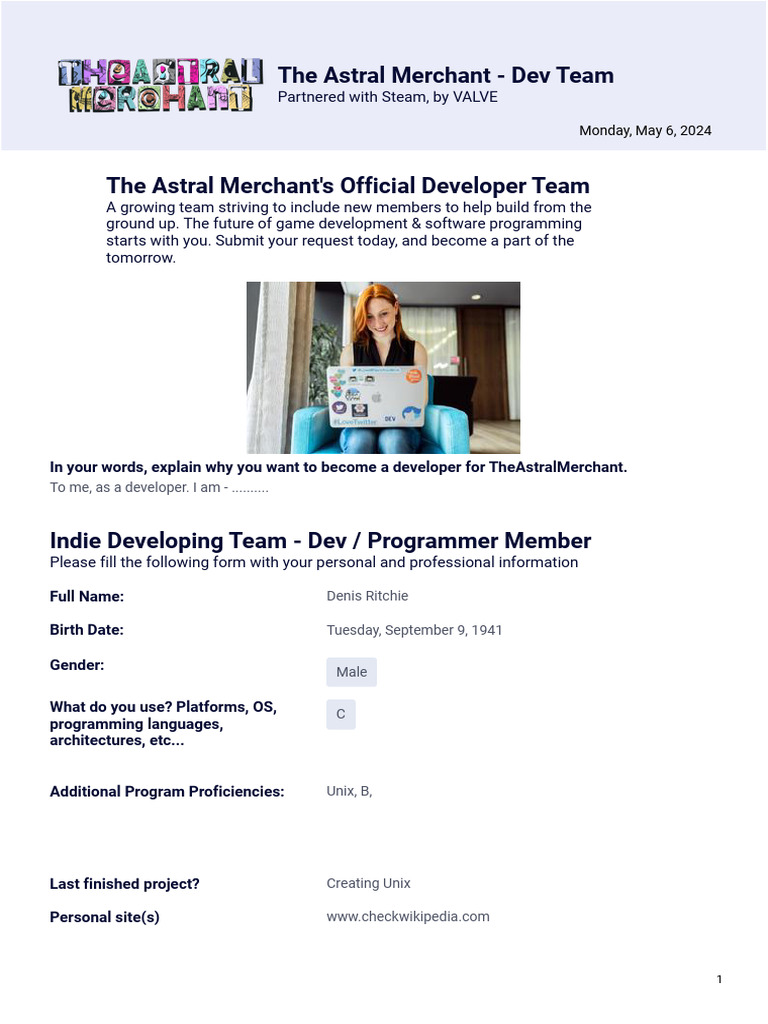 TheAstralMerchant Indie Dev Team Registration. | PDF | Integrated ...