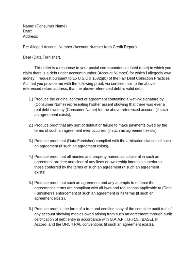 Debt Validation Request Letter Template | PDF | Internal Revenue ...