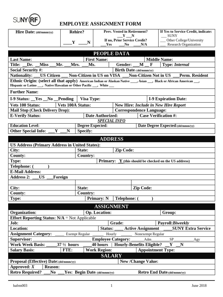 Employee Assignment Form | PDF | Race And Ethnicity In The United ...