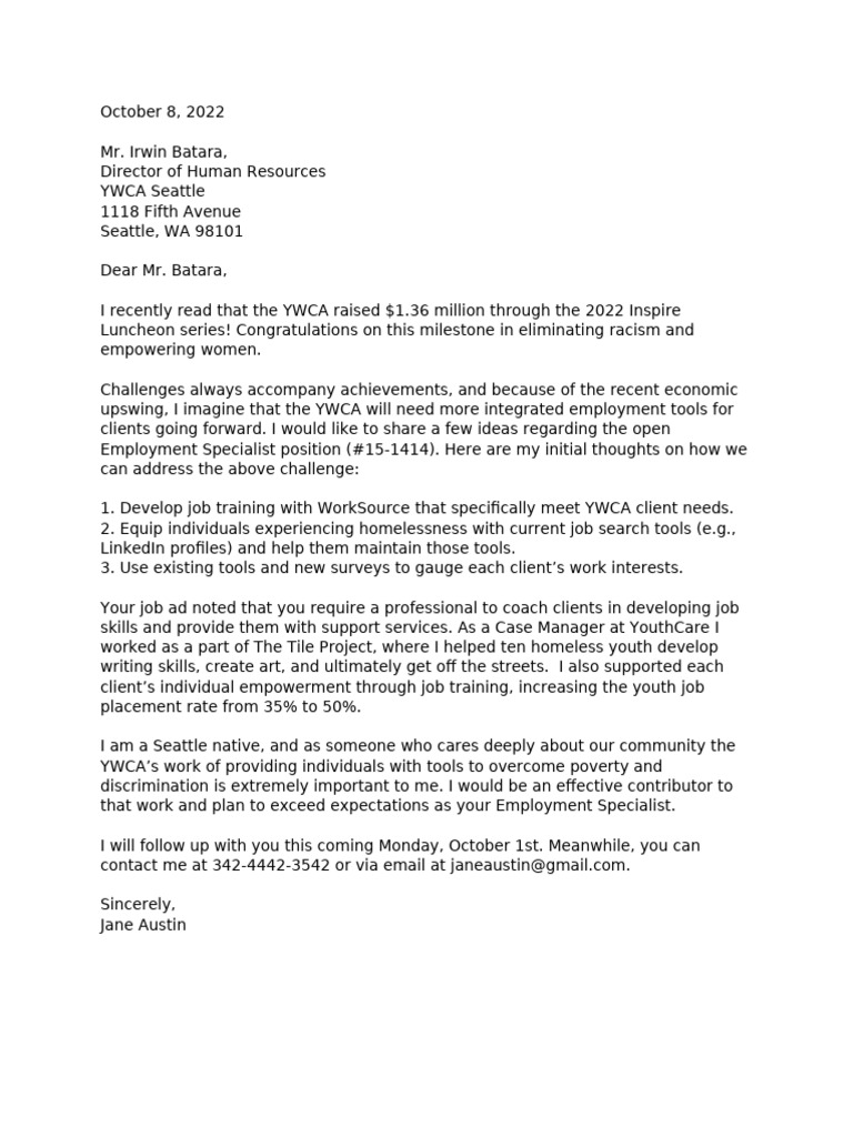 Employment Specialist Cover Letter | PDF