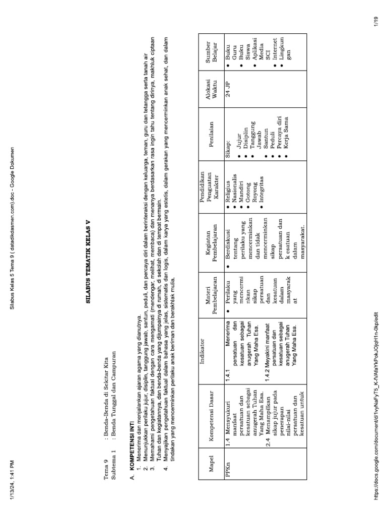 Silabus Tema 9 | PDF